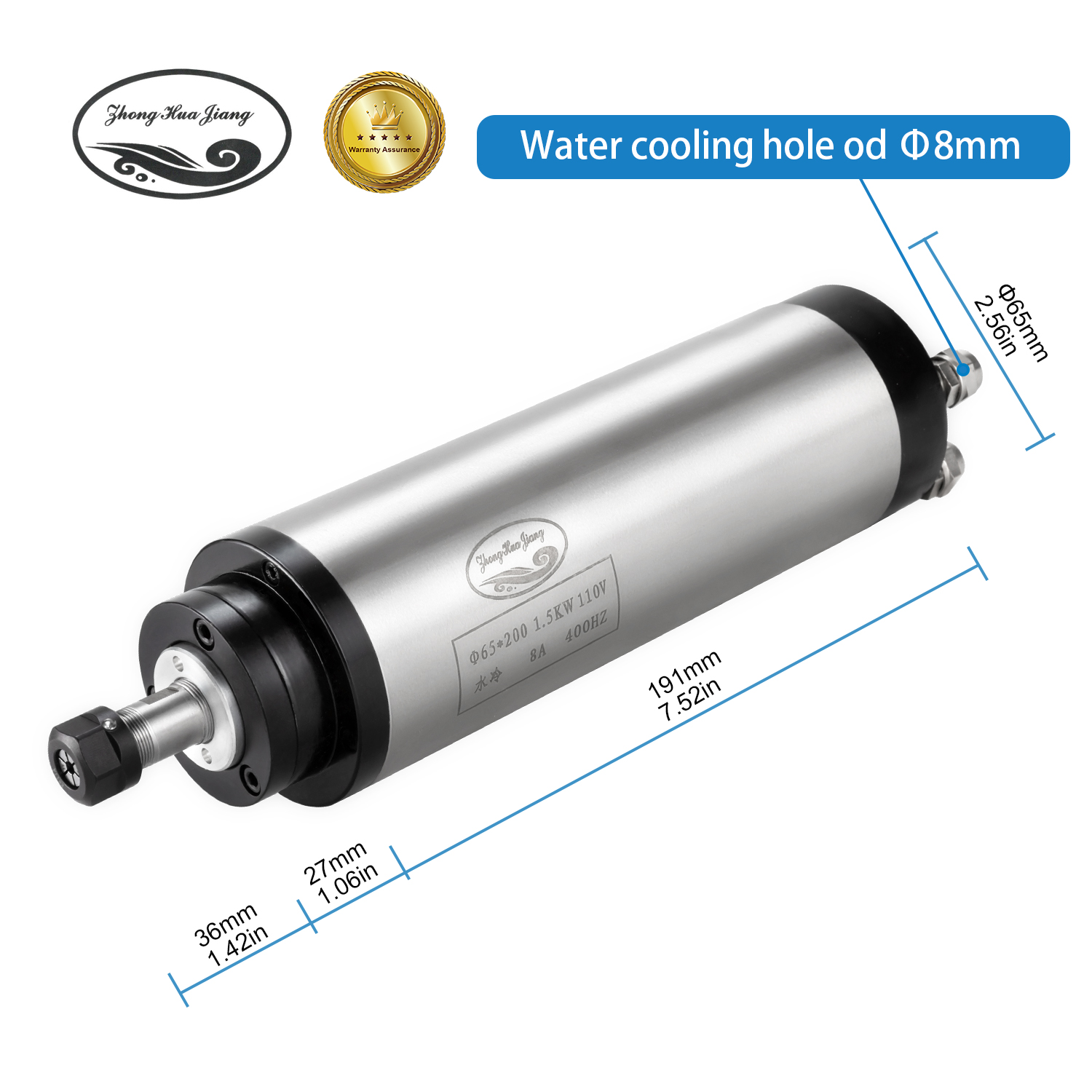1.5kw Water Cooled Spindle CNC Spindle Motor with Vfd kit- Zhong Hua Jiang
