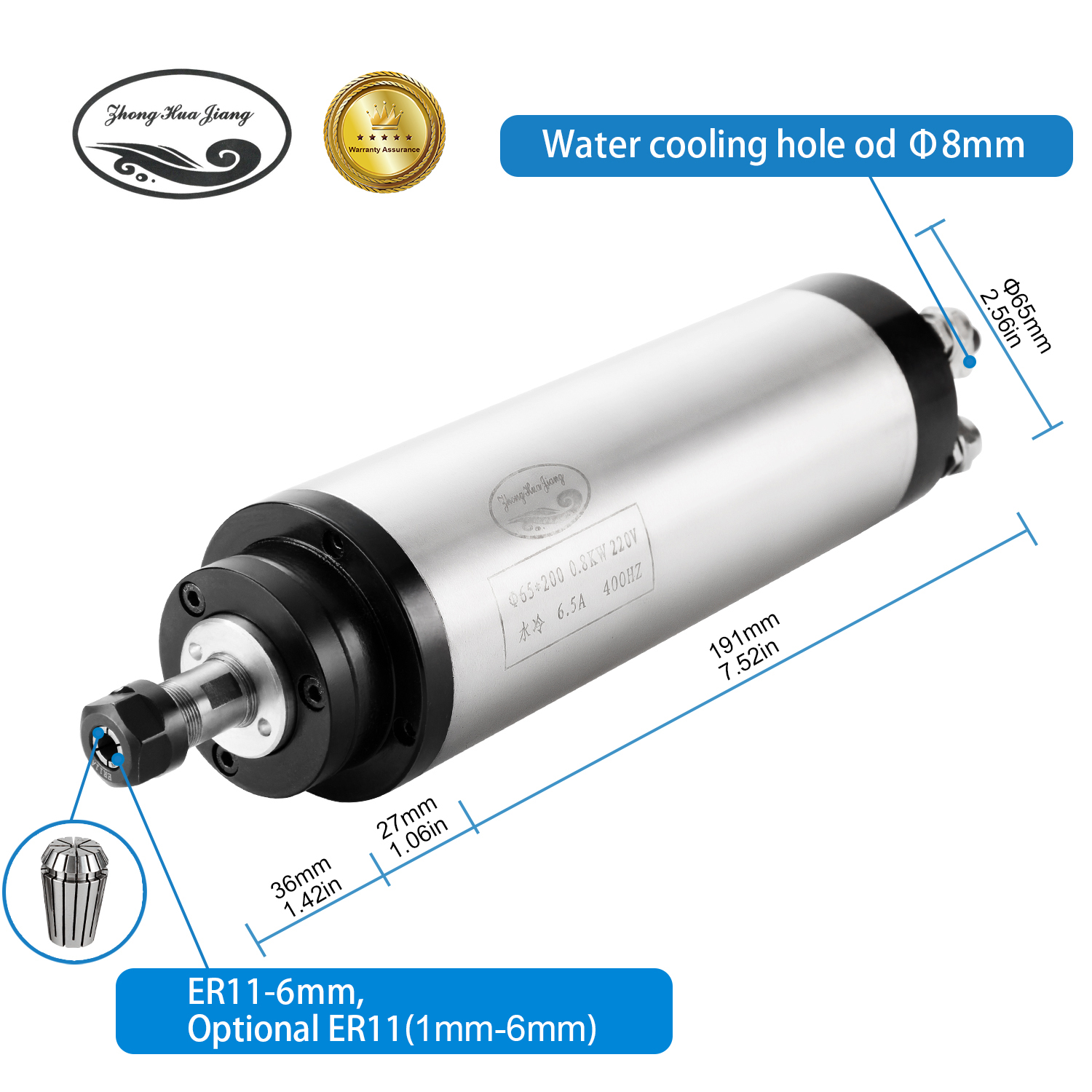 0.8KW Water Cooled Spindle CNC Spindle Motor - Zhong Hua Jiang